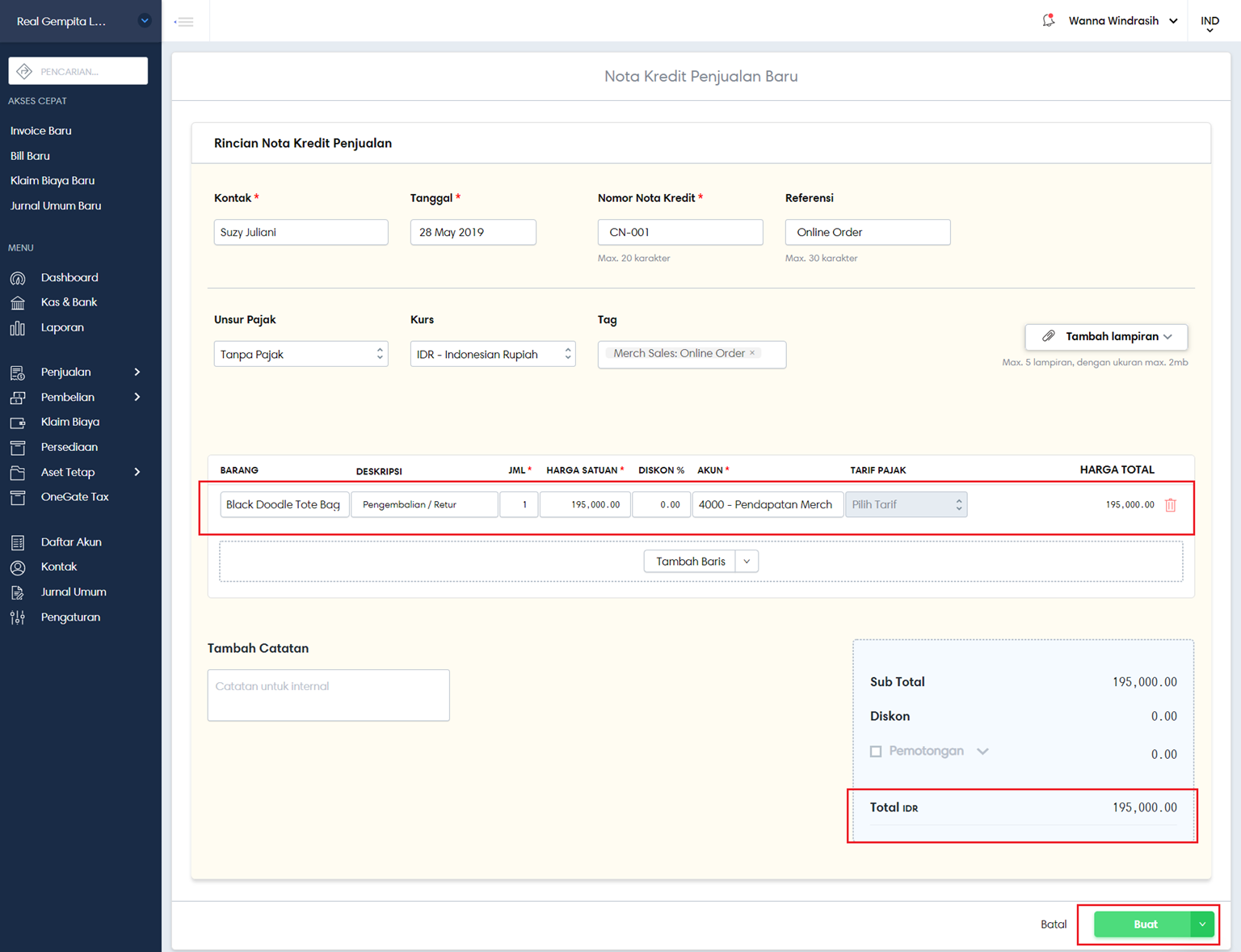 Mencatat Nota Kredit atas Invoice - Harmony Accounting Software
