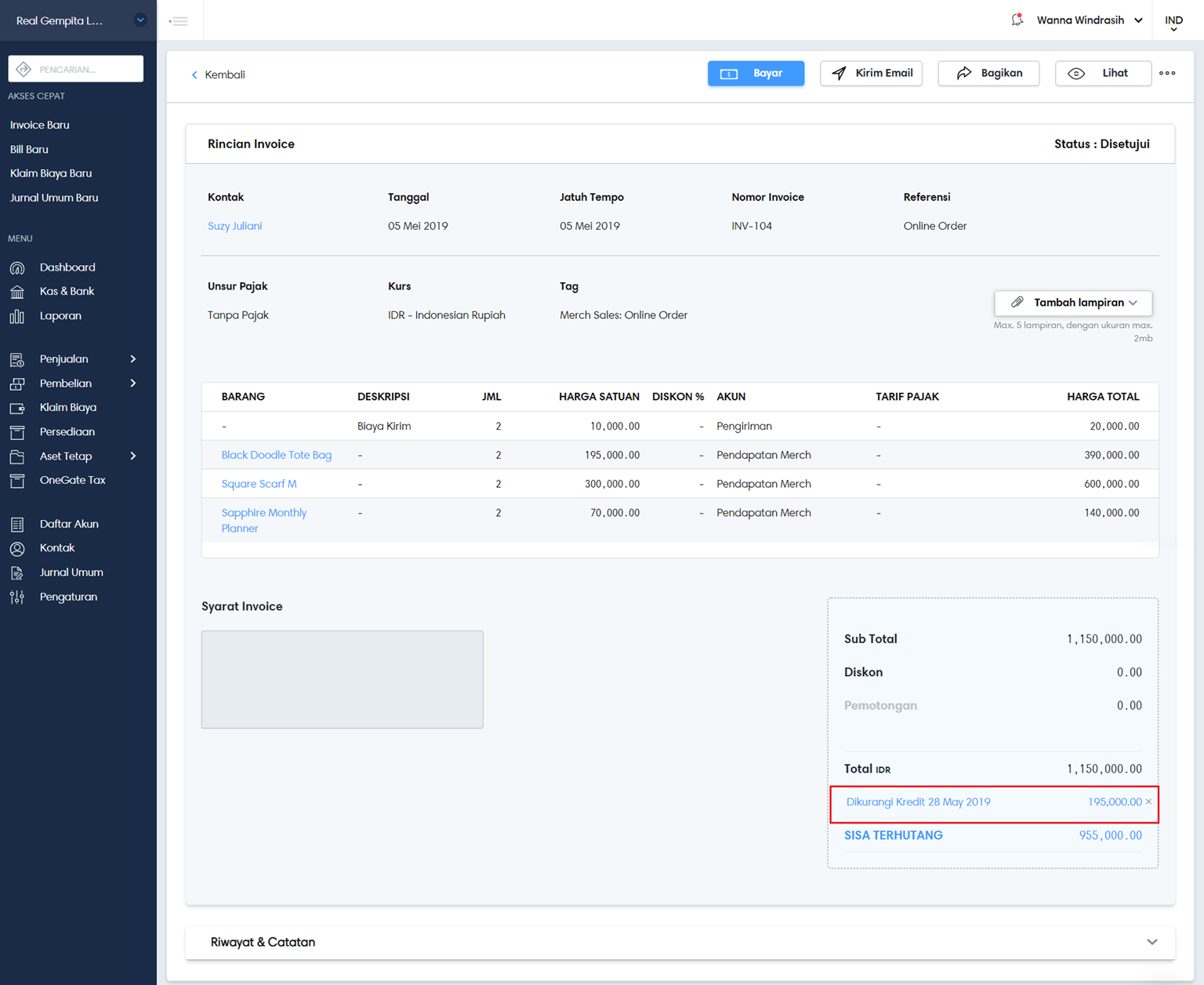 Mencatat Nota Kredit atas Invoice - Harmony Accounting Software