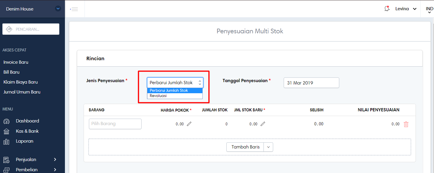 Penyesuaian Multi Stok - Harmony Accounting Software