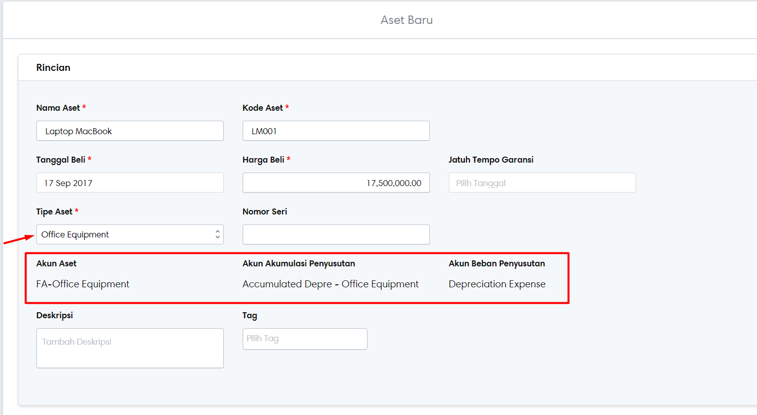 Tambah Aset Tetap Baru - Harmony Accounting Software
